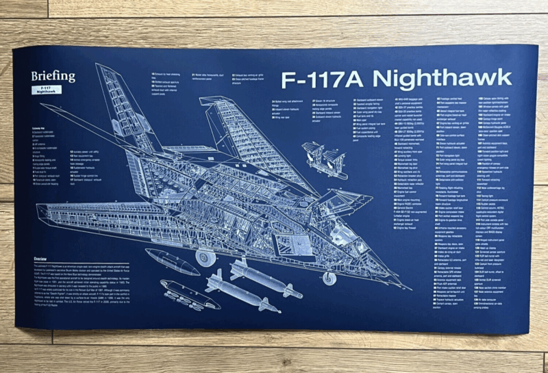 Poster F-117A Nighthawk attack aircraft Blueprint. Thick blue paper ...