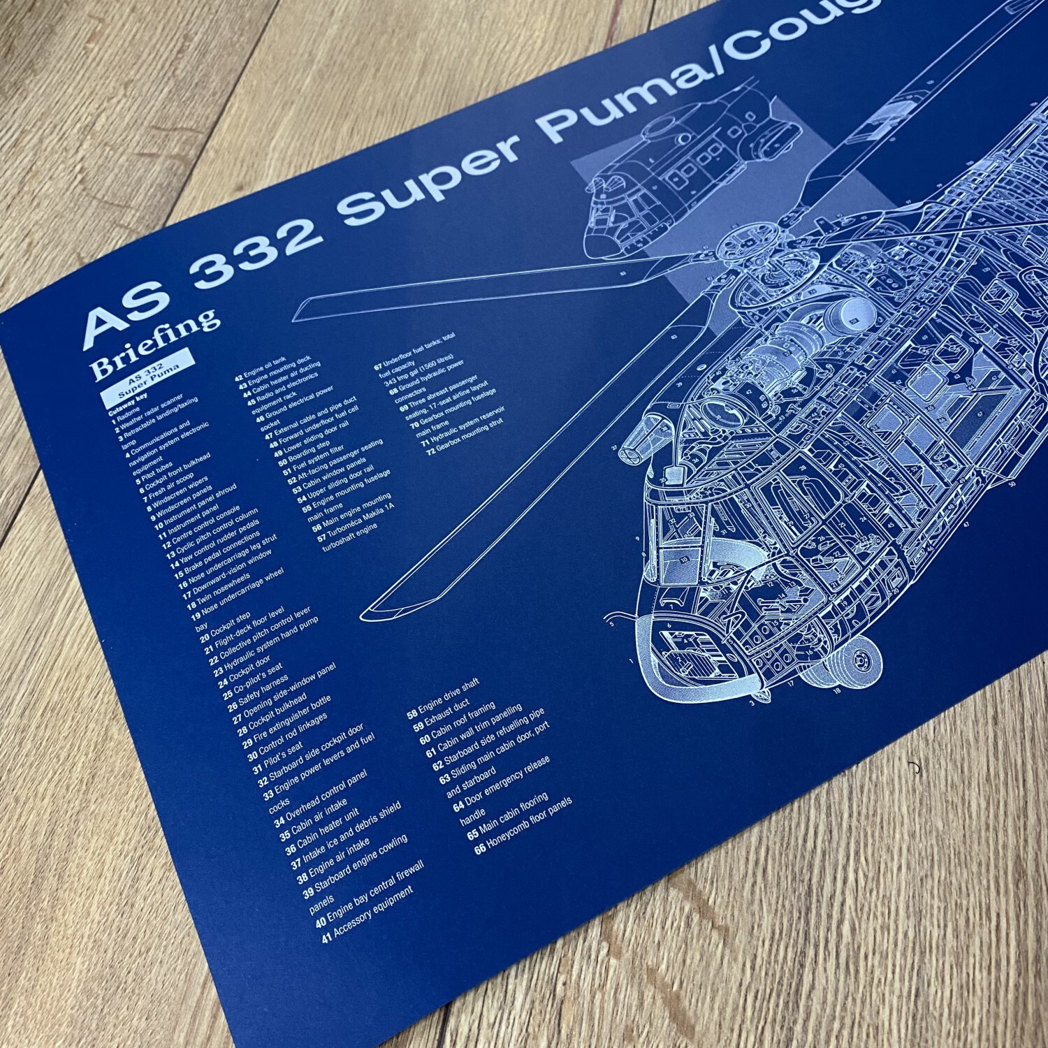 Poster AS 332 Super Puma helicopter Blueprint. Thick blue paper – Brave ...
