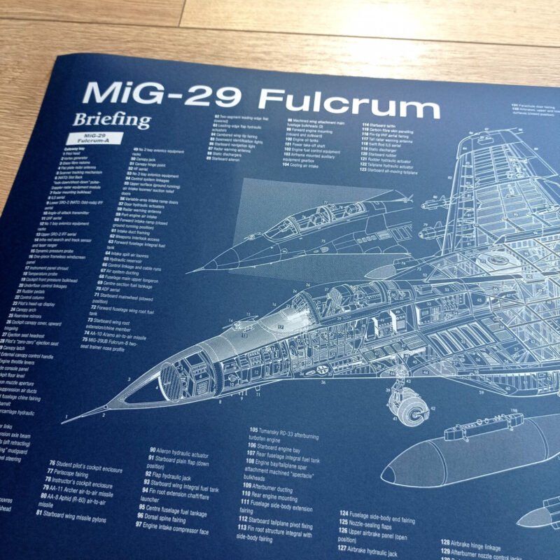 Poster Mig-29 Fulcrum fighter Blueprint. Thick blue paper – BraveHobbyShop